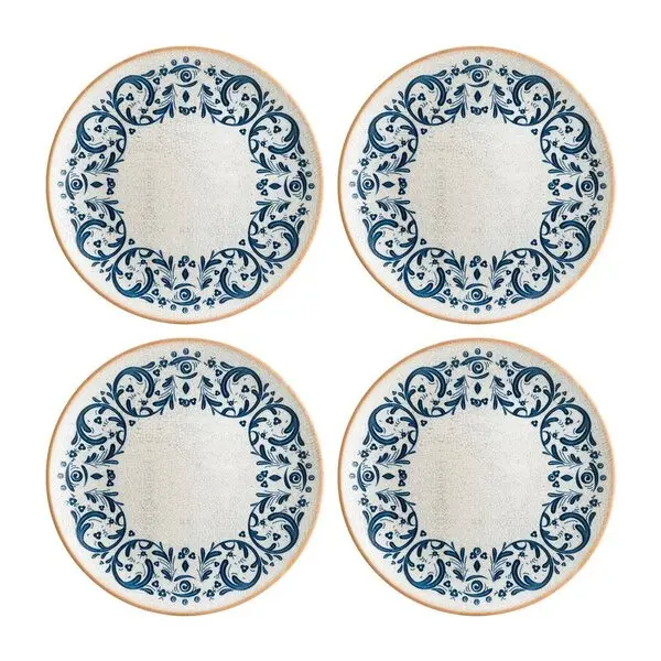 Turgla Home Blue / White Viento Round Decorated Porcelain Dinner, Entree Plate Set Of Four - Blue/white