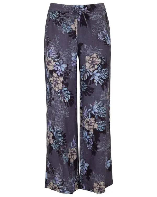 LORDS OF HARLECH Lillian Exotic Floral Wide-leg Linen Pants - Black