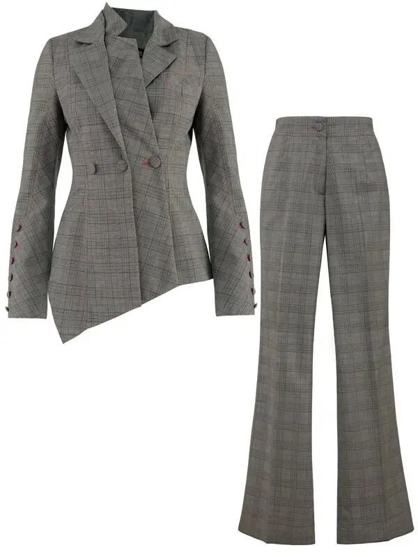 TIA DORRAINE Asymmetric Plaid Suit
