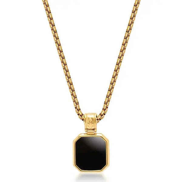 NIALAYA JEWELRY Gold Plated Necklace With Onyx Pendant - Gold/black