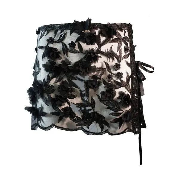 FORMULA S7 Sheer Floral Embroidered Mini Skirt - Black
