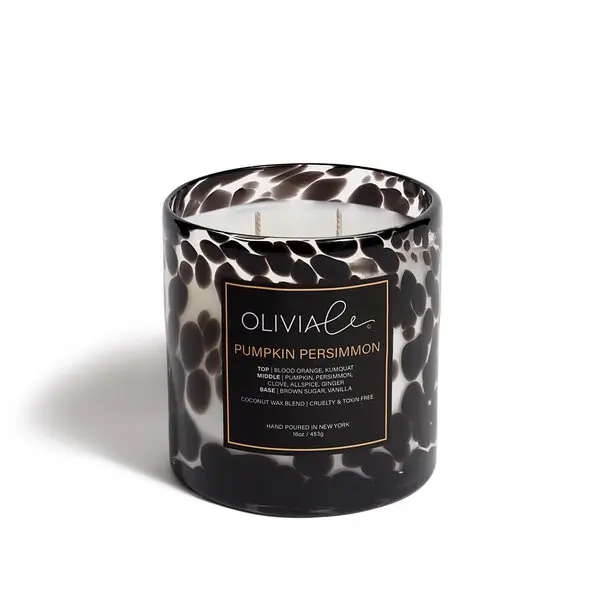 OLIVIA LE Pumpkin Persimmon Leopard Candle - Black