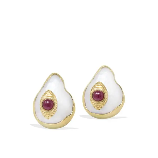 VINTOUCH ITALY Gold-plated Ruby & Pearl Stud Earrings - Pink