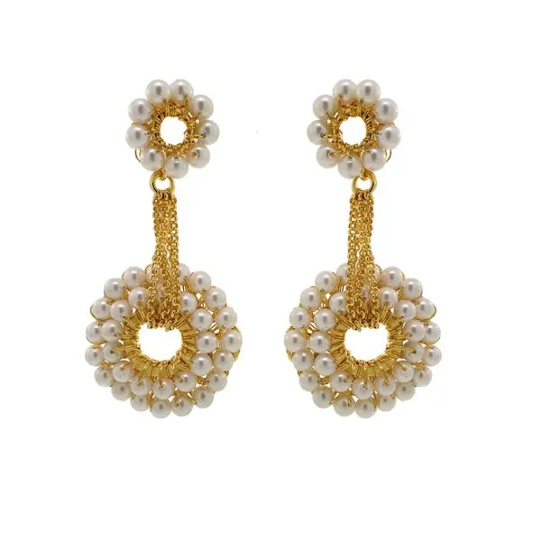 LAVISH BY TRICIA MILANEZE Snowdrop Pearl & Gold Handmade Earrings - Yellow