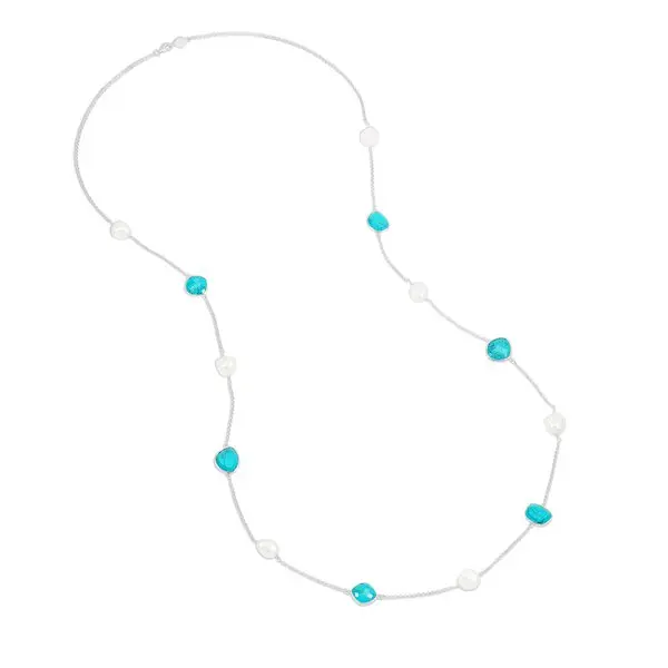DOWER & HALL Long Turquoise And Baroque Pearl Necklace - Silver