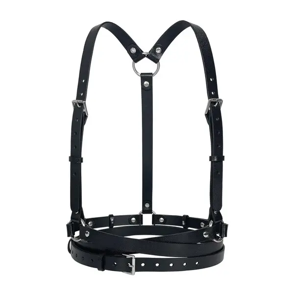 HAUTE CUIR Textured Double Belt Harness - Black
