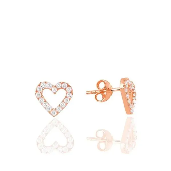 SPERO LONDON Heart Sterling Silver Stud Earrings - Rose Gold