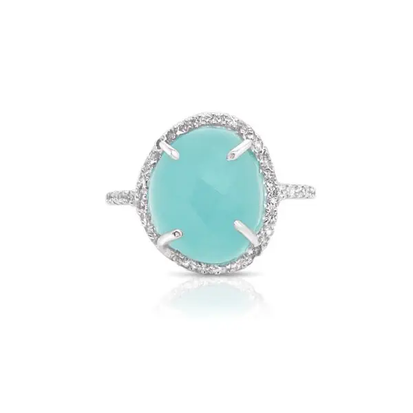 GEM BAZAAR JEWELLERY Aqua Chalcedony And Cubic Zirconia Ring - Blue