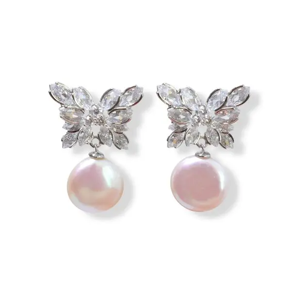 NINEMOO Rainbow Glow Pearl Dangle Earrings - Silver