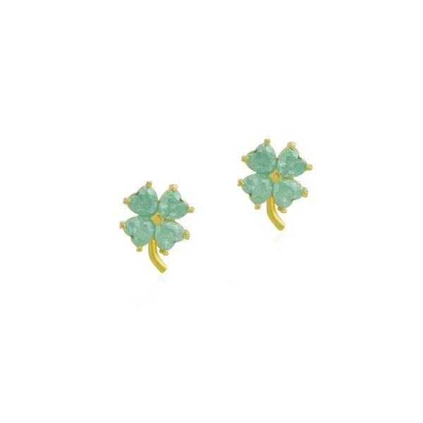 SPERO LONDON Four Leaf Clover Stud Earrings - Gold/green