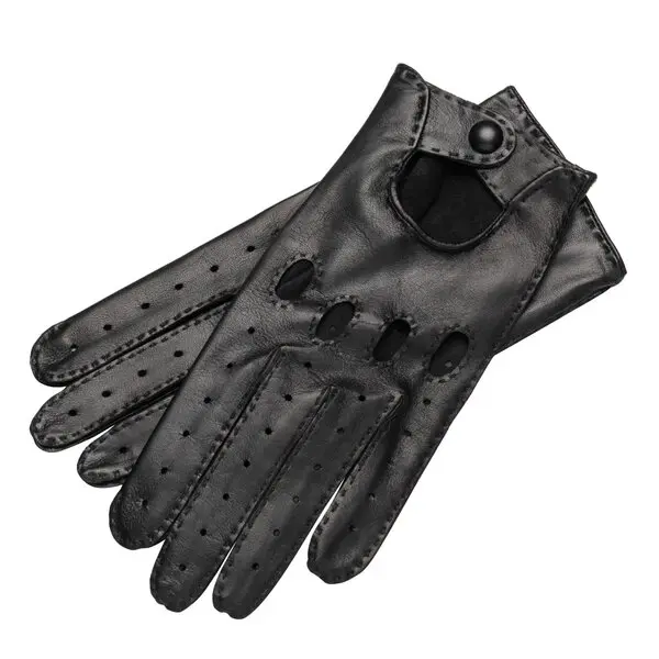 1861 GLOVE MANUFACTORY Rome Handsewn Lambskin Leather Driving Gloves - Black