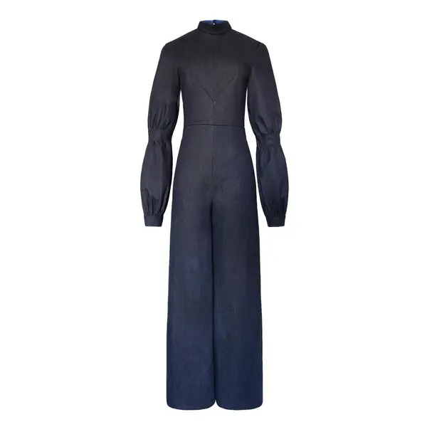 KATHY C VANG Sloane Wide Leg Denim Jumpsuit - Blue
