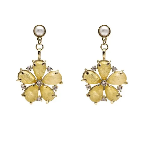 FARRA Citrine Flower Dangle Earrings - Yellow