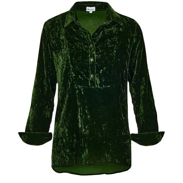 AT LAST... Silk Velvet Button Down Shirt - Green