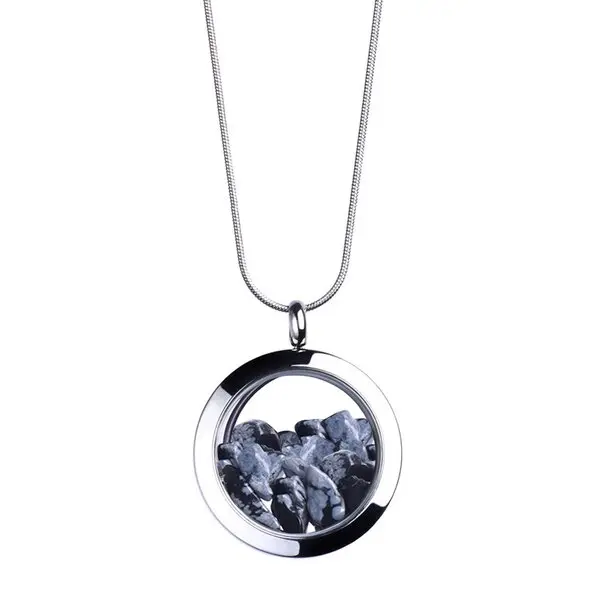 MY LITTLE NATURE Snowflake Obsidian Pendant Necklace - Black/silver/white