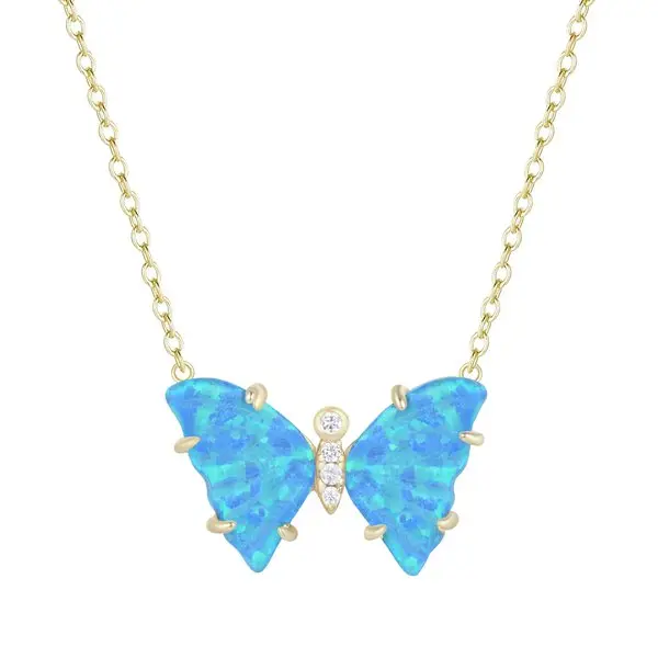 KAMARIA Opal Butterfly Prong Necklace - Blue