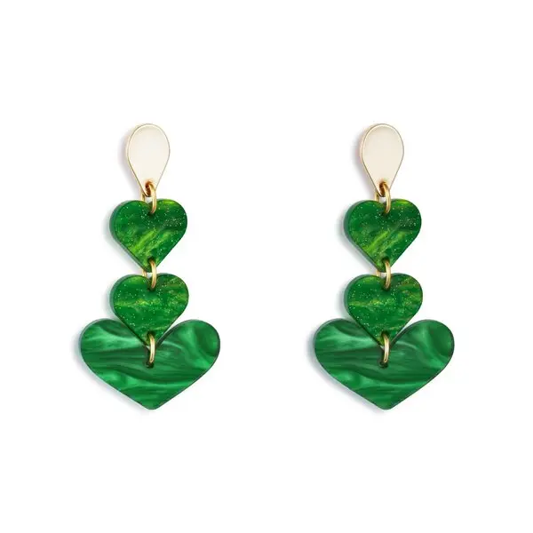 TOOLALLY Heart Drop Earrings - Green