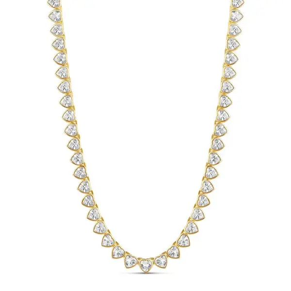 SHYMI Bezel Set Heart Tennis Necklace - Gold