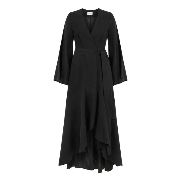 LILAMIE Monte Carlo Linen Resort Dress - Black