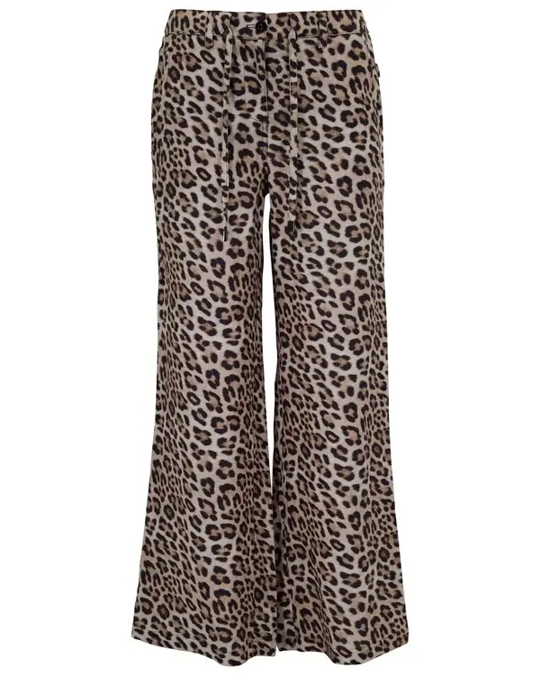 LORDS OF HARLECH Deanna Leopard Print Linen Wide-leg Pants - Brown
