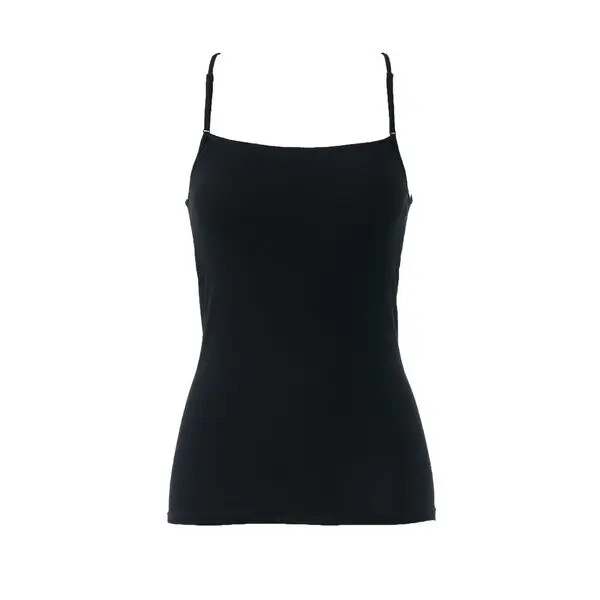 AROMATIQUE Cotton Camisole With Leavers Lace - Black