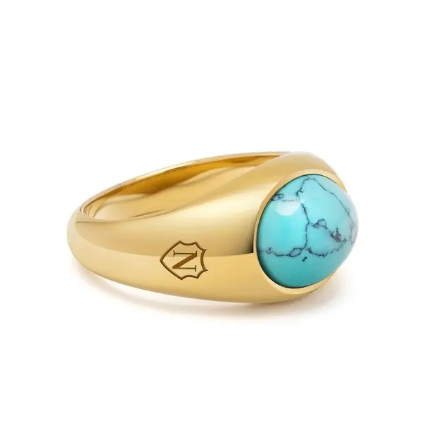 NIALAYA JEWELRY Oval Signet Ring With Turquoise - Gold