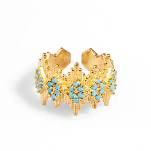EBRU JEWELRY Gold Plated Brass Turquoise Stone Adjustable Statement Ring - Gold/blue