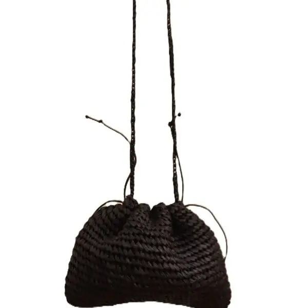 SPRINGMOONATELIER Handmade Raffia Shoulder Bag - Black