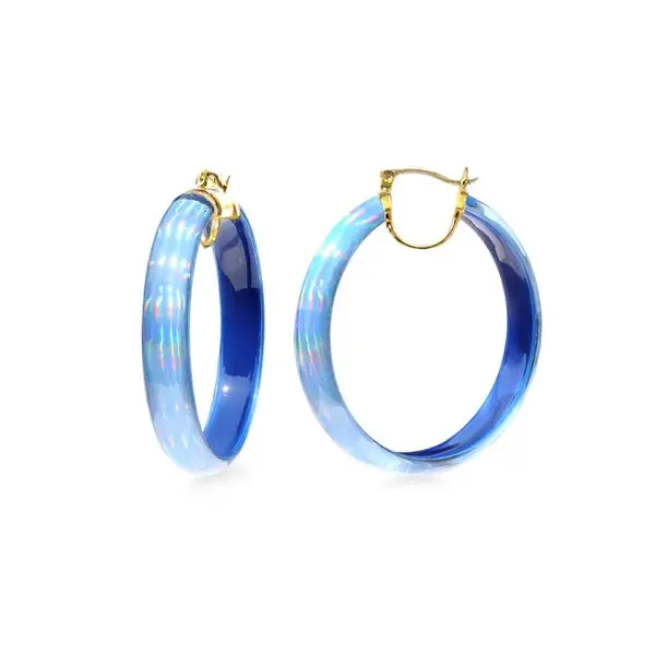 GOLD & HONEY Large Lucite Iridescent Hoops - Blue