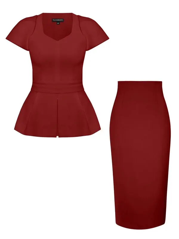 TIA DORRAINE Fitted Top & Skirt Set - Red