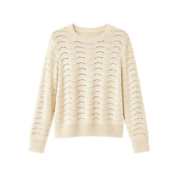 YUMI Neutrals Wave Metallic Thread Relaxed Jumper - Beige