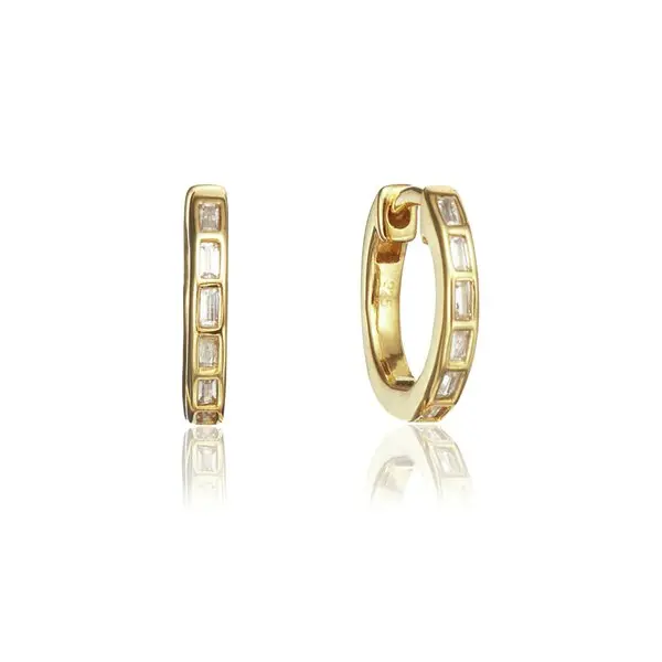 LILY & ROO Diamond Style Baguette Hoop Earrings - Gold