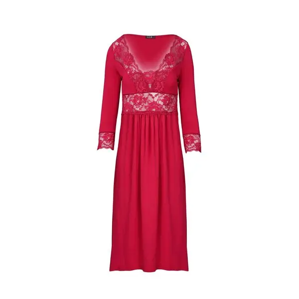OH!ZUZA NIGHT&DAY Midi Viscose Nightgown Ruby - Red