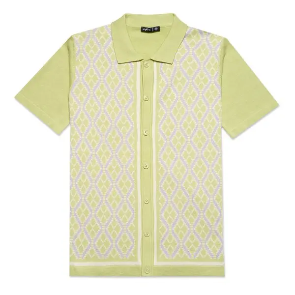 EIGHT X Green / White / Grey Diamond Weave Knit Polo Shirt Green