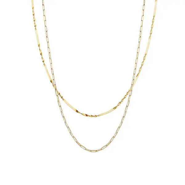 SPERO LONDON Semi Twisted & Paperclip Chain Sterling Silver Layering Necklace Set - Gold