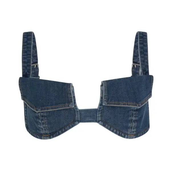 CIRCULAR PATH Pocket Denim Bikini Top - Blue