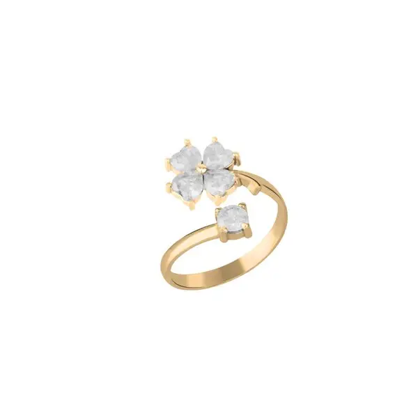 SPERO LONDON Four Leaves Clover Ring - Gold/white