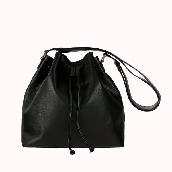 TIME RESISTANCE Leather Bucket Bag - Black