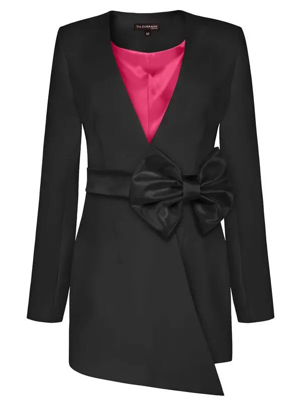 TIA DORRAINE Pearl Blazer With Detachable Bow Belt - Black