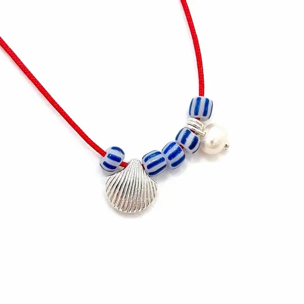 THE PHEIA Shell Charm Cord Necklace - Silver