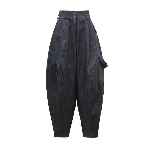 JULIA ALLERT Baggy Wide Leg Cargo Jeans With Pinstripes