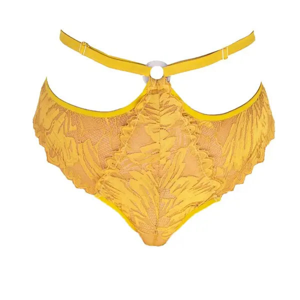 CAROL COELHO Sun Coral Stretch Lace Highwaisted Panty With Mother Of Pearl Ring - Orange