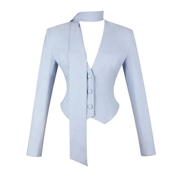 MISS CIRCLE NEW YORK Renley Pinstripe Peplum Blazer - Blue