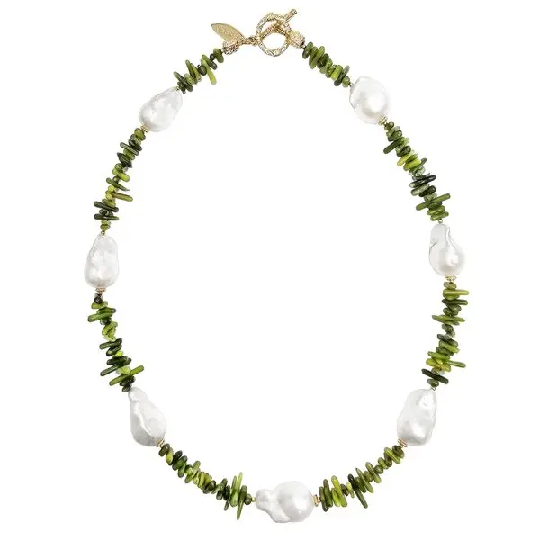 FARRA Bamboo Coral And Baroque Pearl Necklace - Green