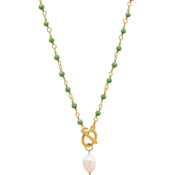 NIALAYA JEWELRY Cz Wrap Necklace With Pearl - Green