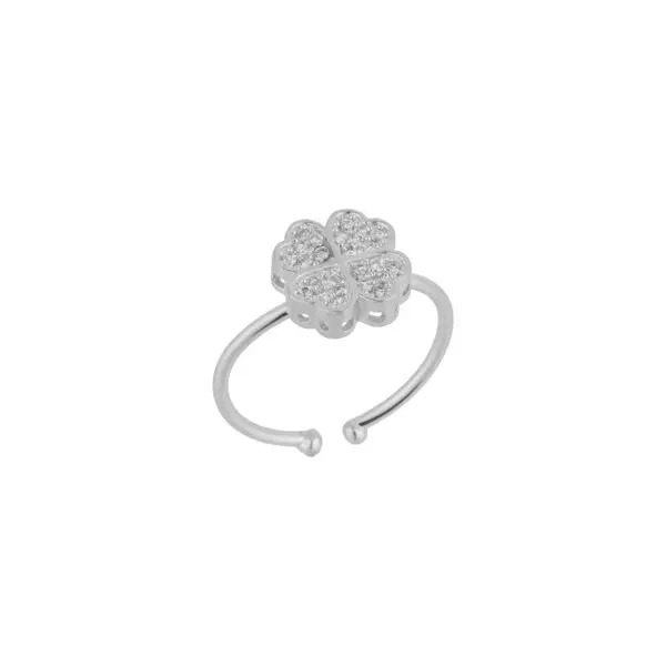 MEJOMA Silver Four Leaves Clover Gemstone Ring - White/silver