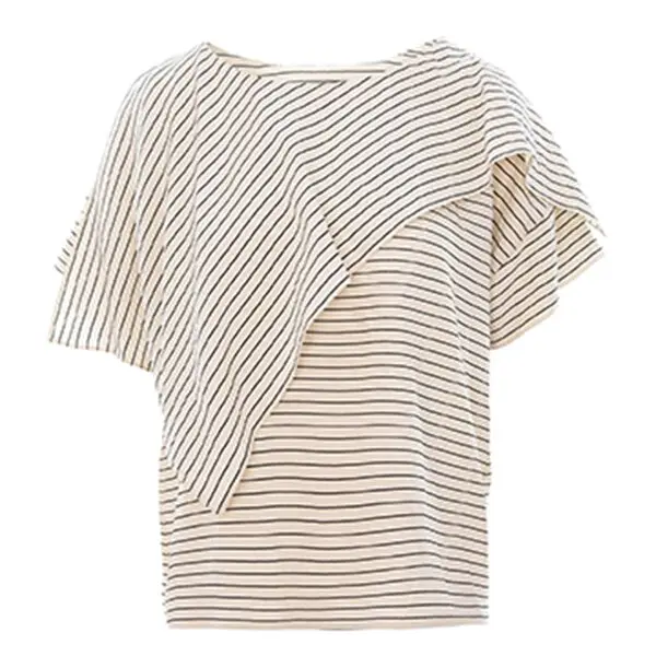 LARISA DRAGNA Stripe Blouse With Draped Scarf - Black