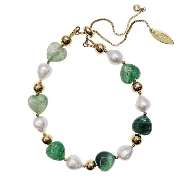 FARRA Heart-shaped Aventurine And Freshwater Pearls Adjustable Bracelet - Green