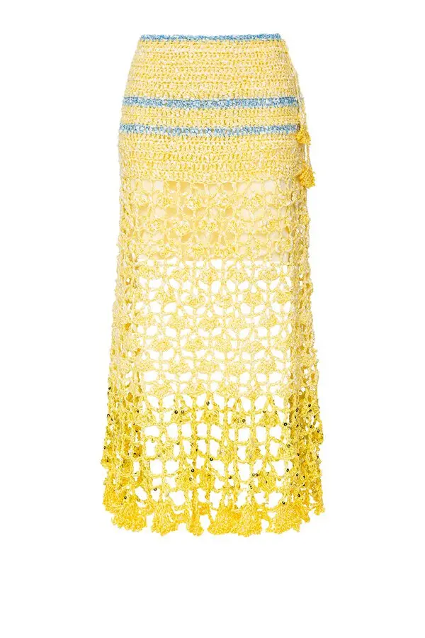ANDREEVA Chrysanthemum Handmade Crochet Midi Skirt - Yellow