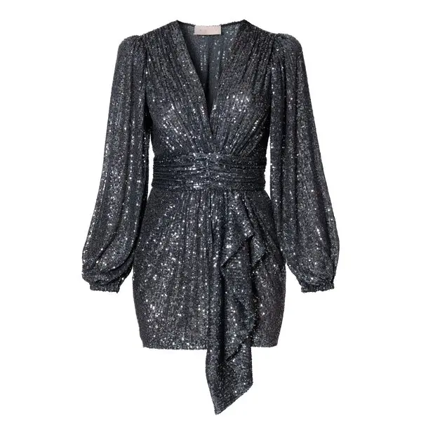 AGGI BY HALEWSKI Anastasia Mini Sequin Dress - Grey/silver